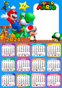 Calendário 2026 Super Mario PNG Arte Digital - CalendárioLegal